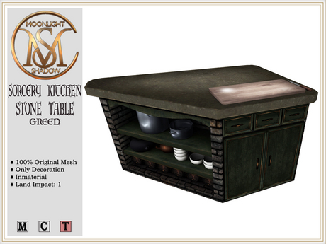Second Life Marketplace - [MoonSha] Sorcery Kitchen Stone Table - Green ...